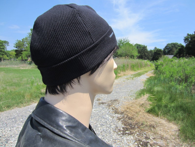 Men's Thermal Knit Beanie Hat Skull Cap Hat Black Cotton - Etsy