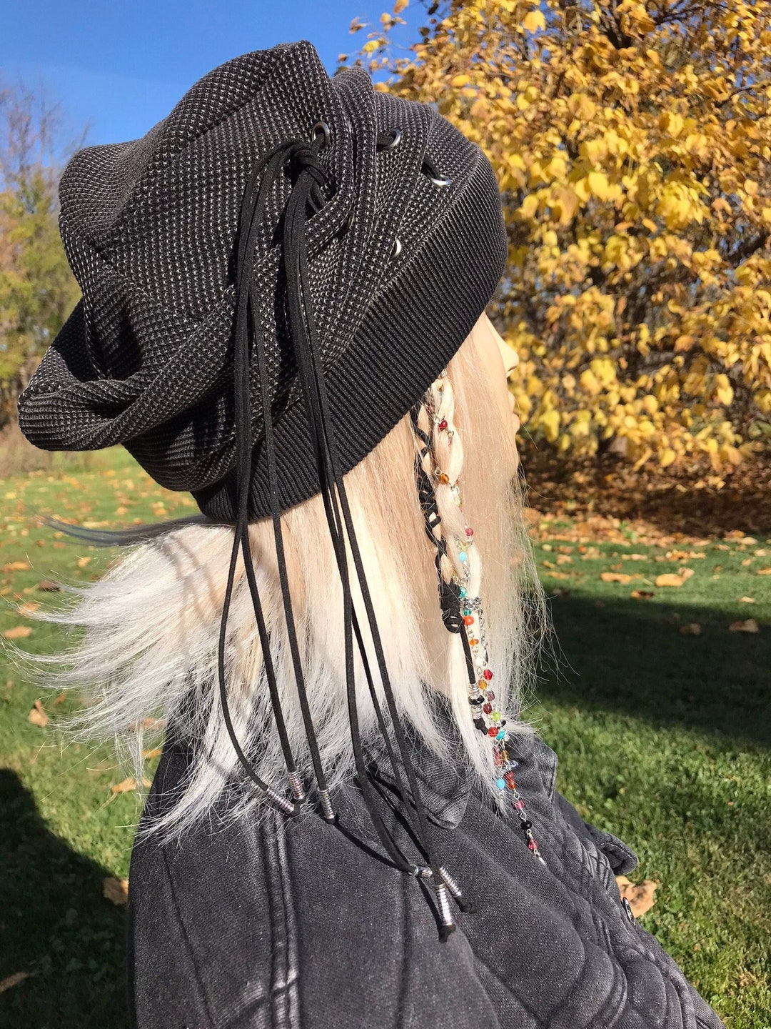 Acid Washed Black Slouchy Beanie Hat Women Thermal Knit Slouch Tam ...