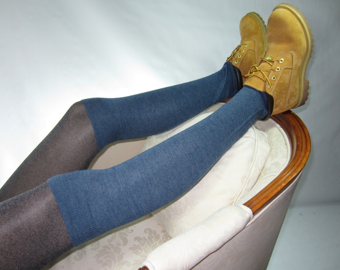 Denim Blue Wool Thigh High Socks Leg Warmers Women's Sweater Knit Boot ...