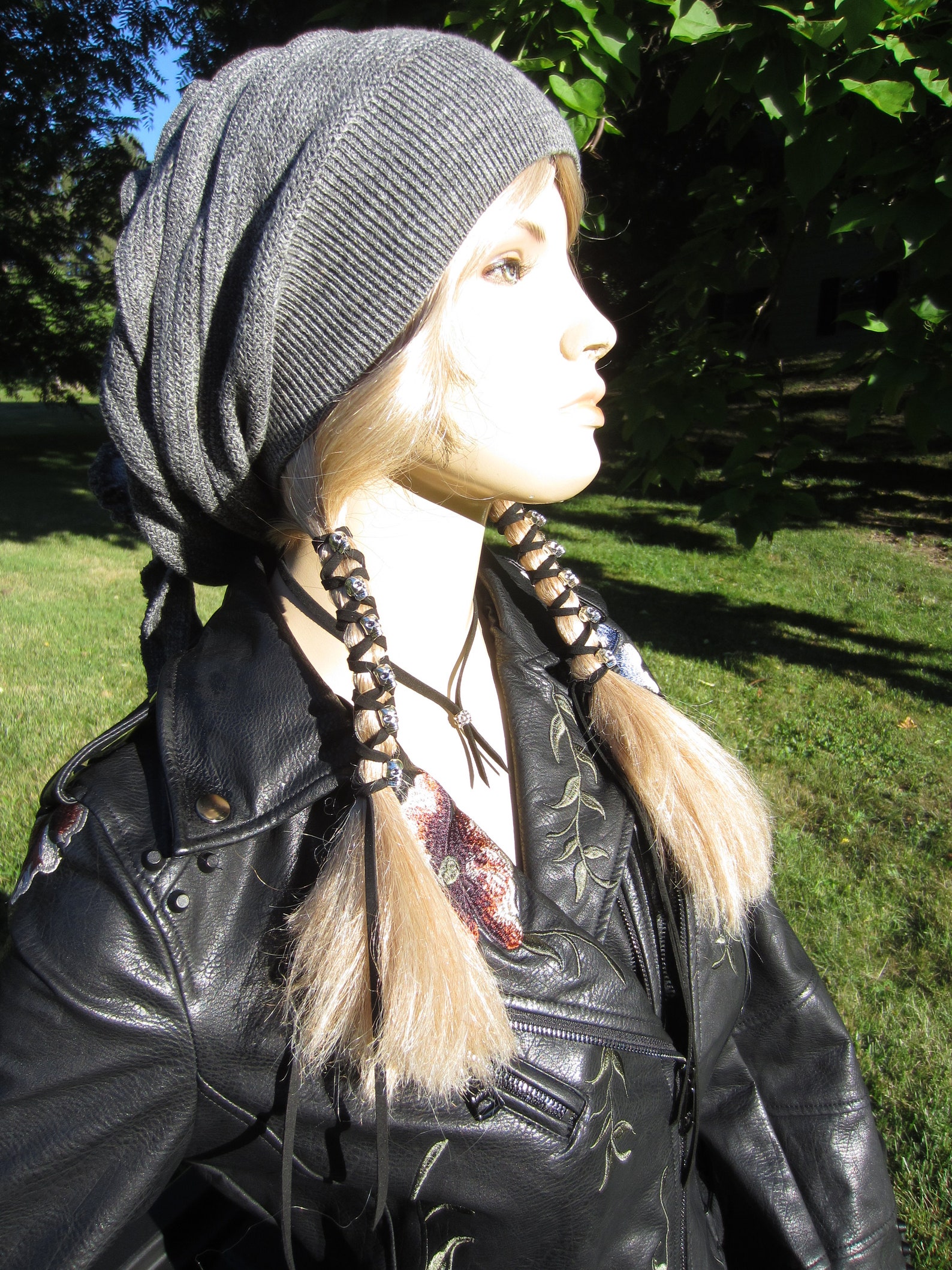 Skull Beaded Hair Jewelry Ponytail Holder Hair Wrap Silver Skeleton ...