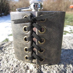 Distressed Leather Covered Flask \ Stainless Steel Hip Flask W/ Funnel ...