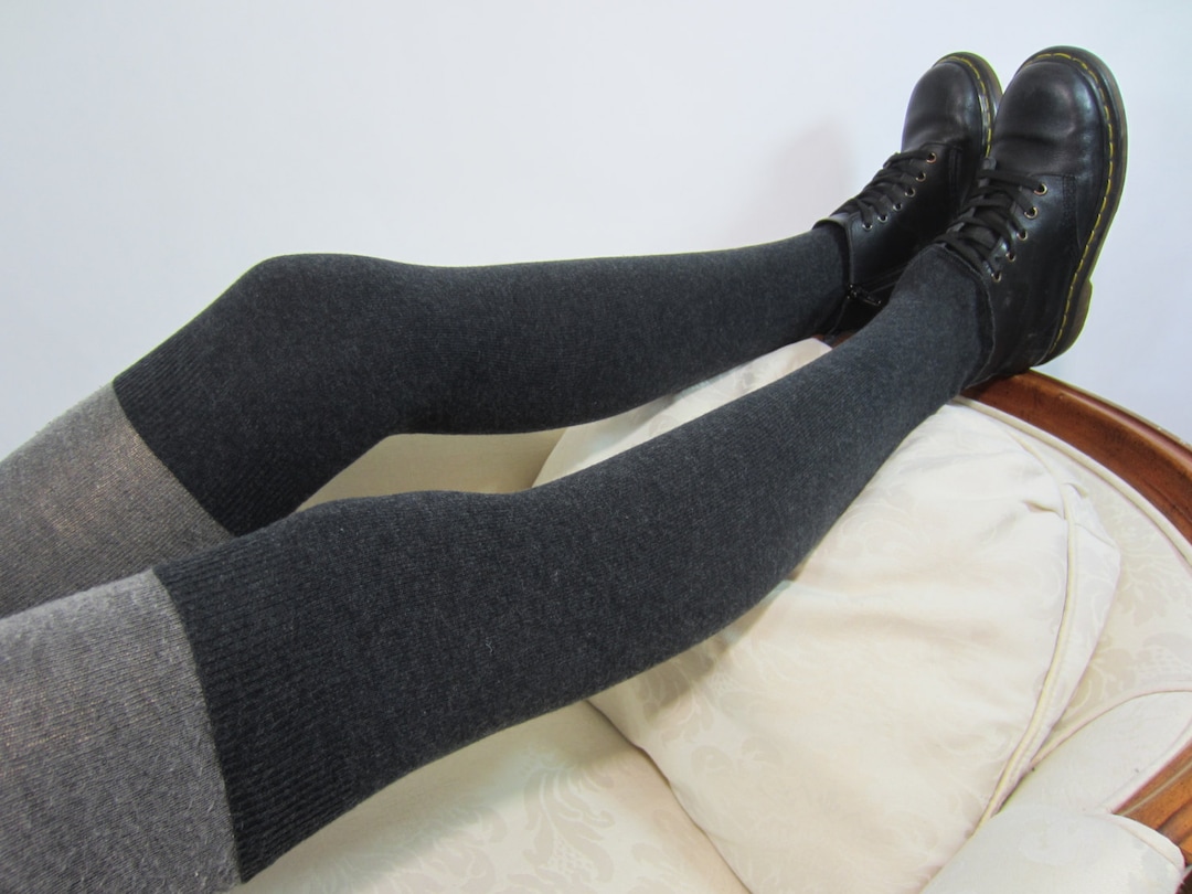 Plus Size XL Wool Boot Socks Leg Warmers Thigh High Socks Gray Over the ...