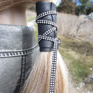Black Leather Studded Hair Wrap Ponytail Holder Hair Jewelry Edgy ...