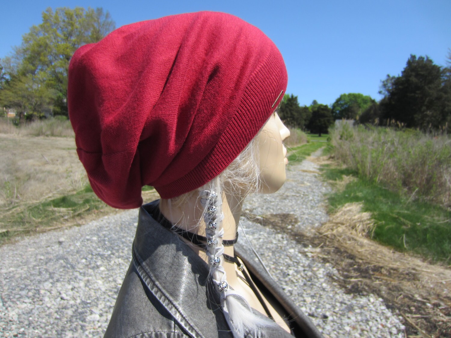Slouch Hats for Men Deep Red Slouchy Beanie Tam Hat Bohemian Style ...