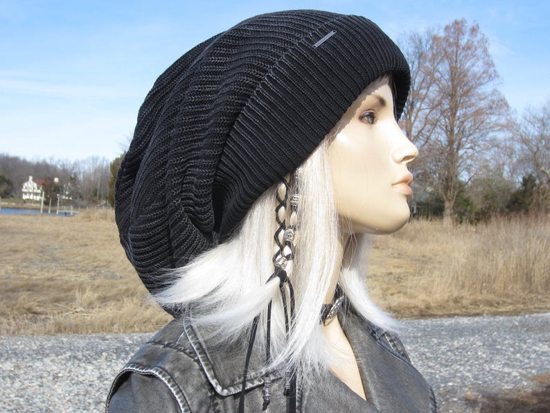 Extra Long Tam Thick Slouch Hat Black or Acid Washed Extra Long ...
