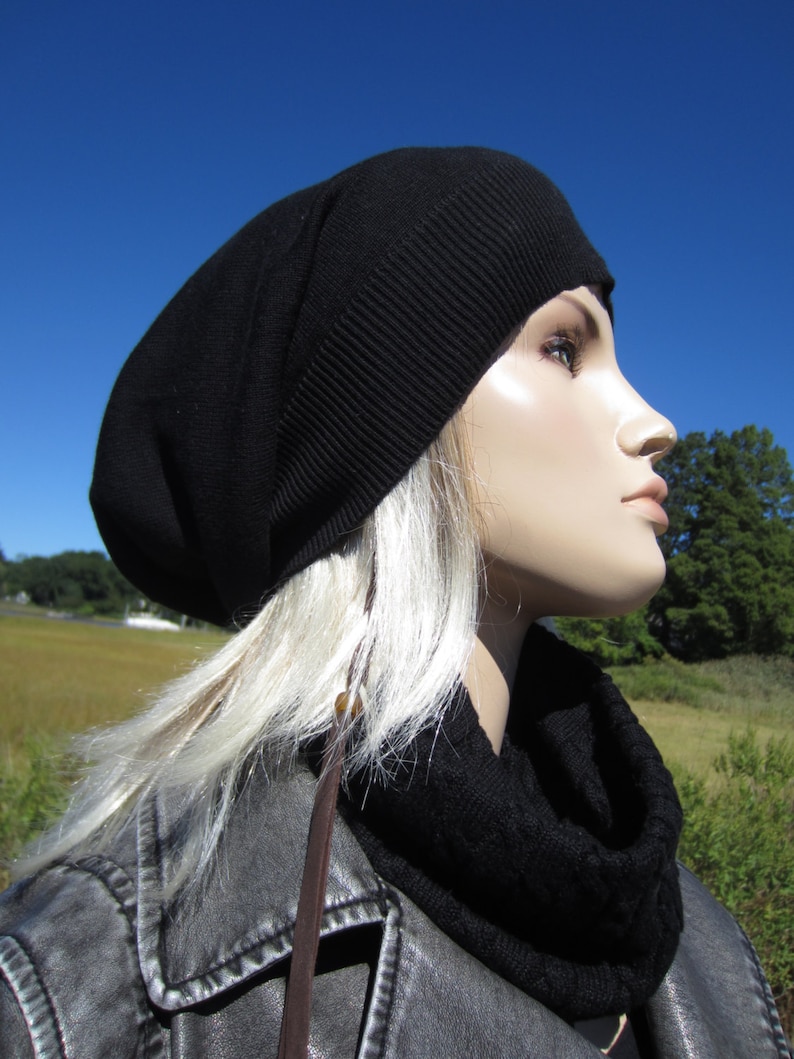 Womens Black Tams Hats Big Head Slouchy Beanies A1385 - Etsy