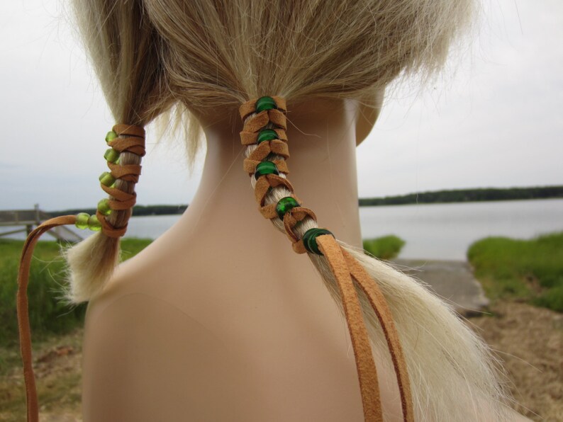 Leather Hair Ties Wraps Ponytail Holders Beaded Extensions Suede With ...