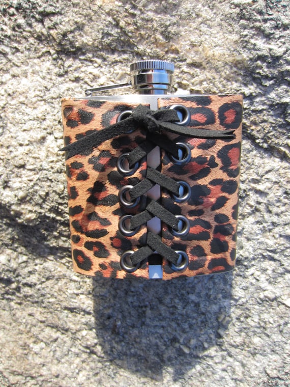 Cheetah Print Leather Corset Hip Flask Animal Printed Covered | Etsy