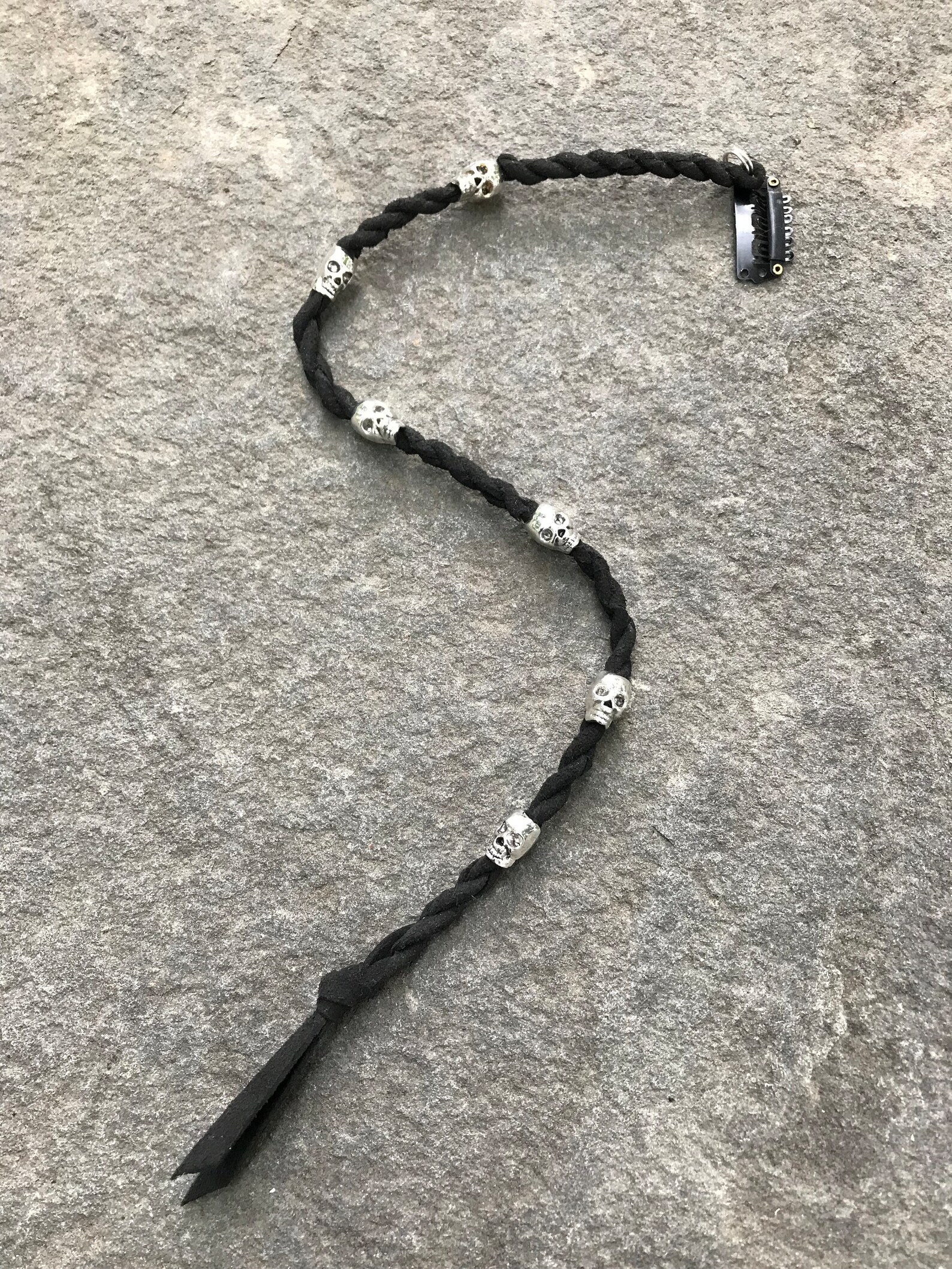 Skull Braid in Hair Wrap Hair Jewelry Charm Black Leather Ties Ponytail ...