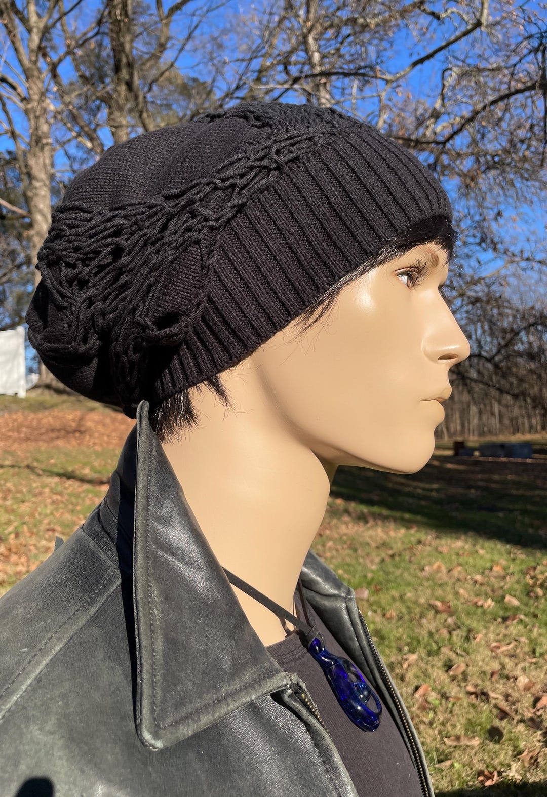 Reworked Clothing Spider WEB Sweater Hat Men's Black Tams Hats Big Head ...