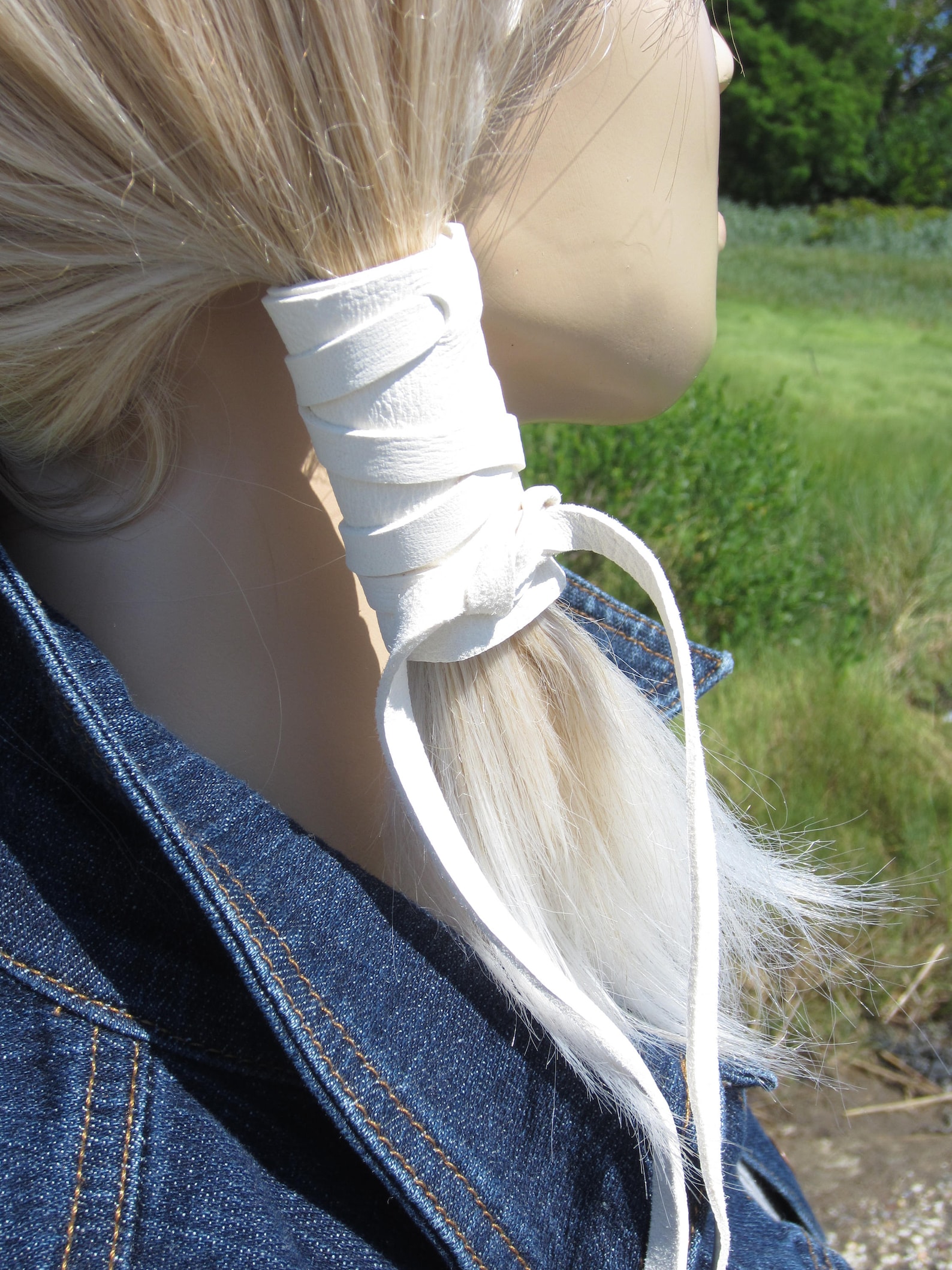 Leather Hair Wrap Ponytail Holder Hair Jewelry Creamy off White Leather ...