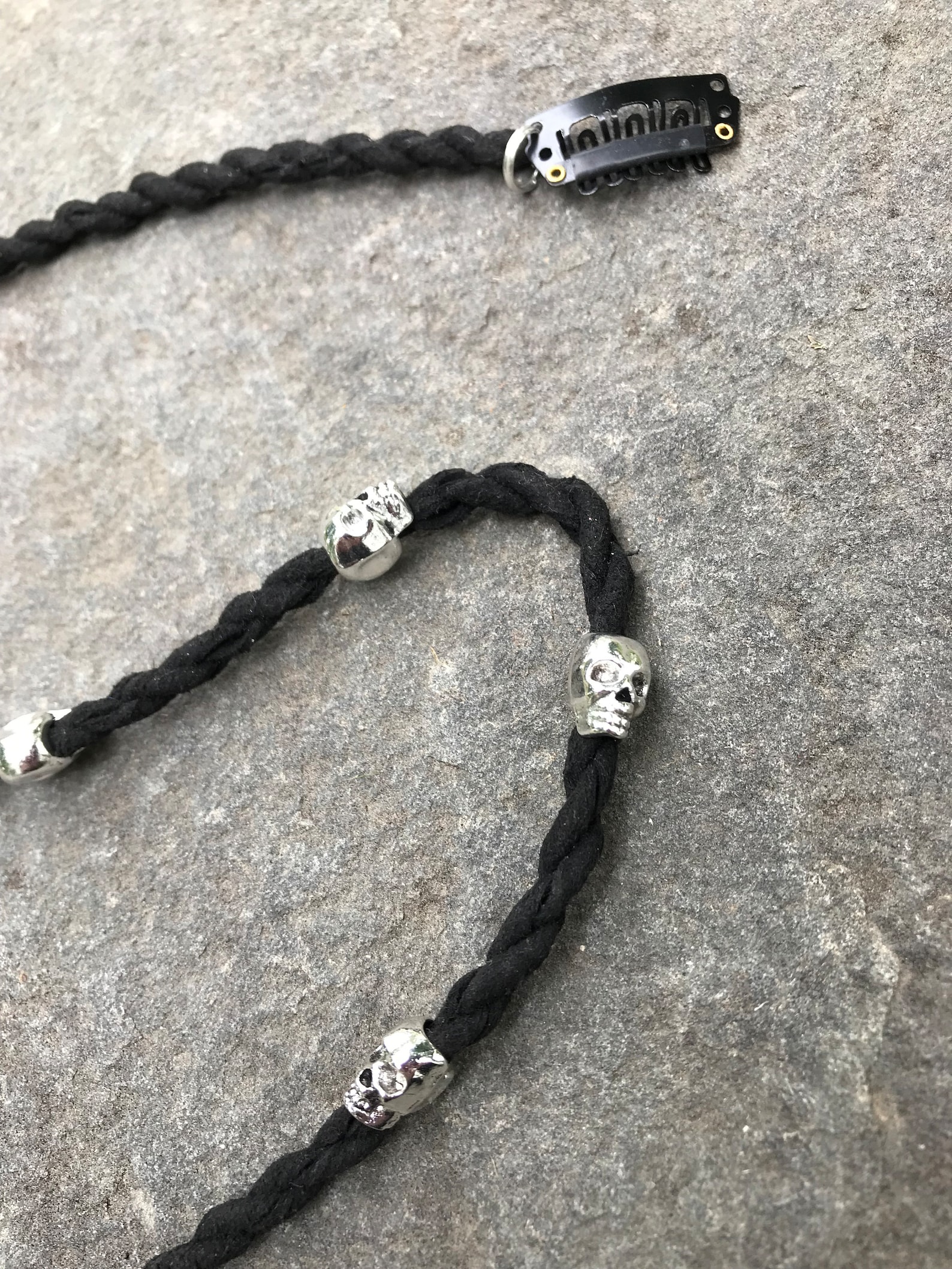 Skull Braid in Hair Wrap Hair Jewelry Charm Black Leather Ties Ponytail ...