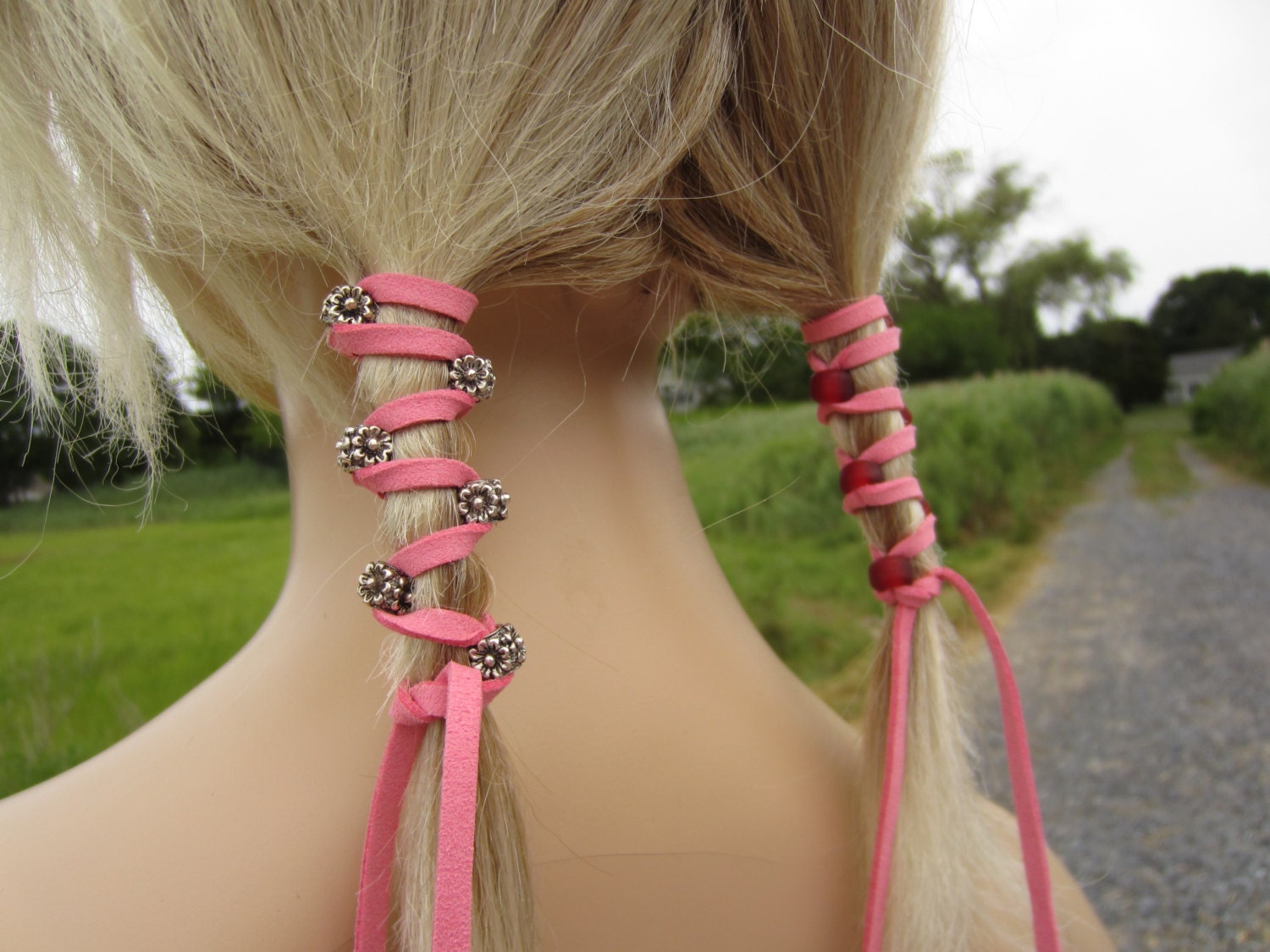 Beaded Leather Hair Ties Wraps Ponytail Holders Hair Bead Extensions ...