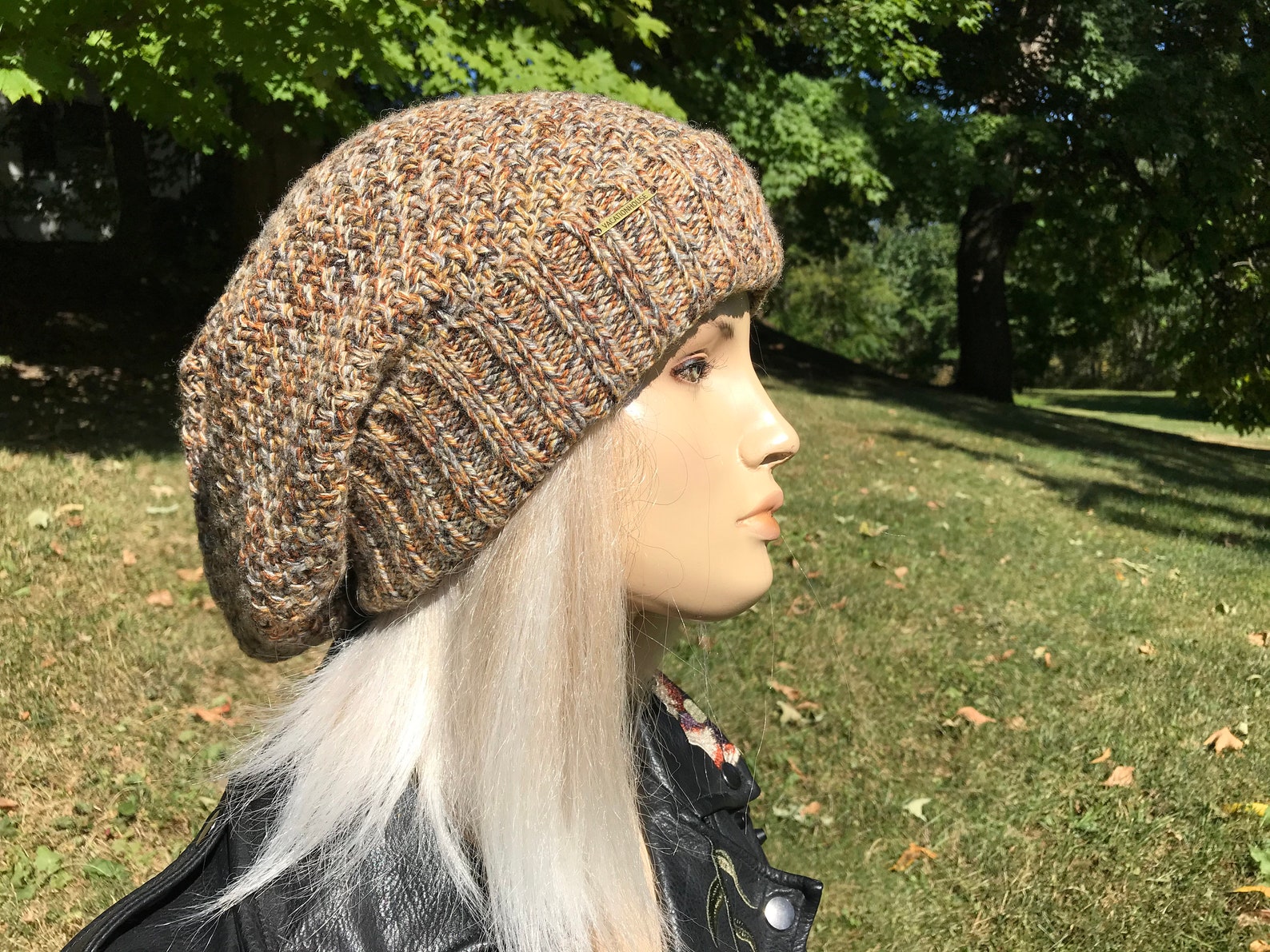 New! Slouchy Hat Wool Blend Winter Beanie Brown Tan Cuffed Tweed Slouch ...