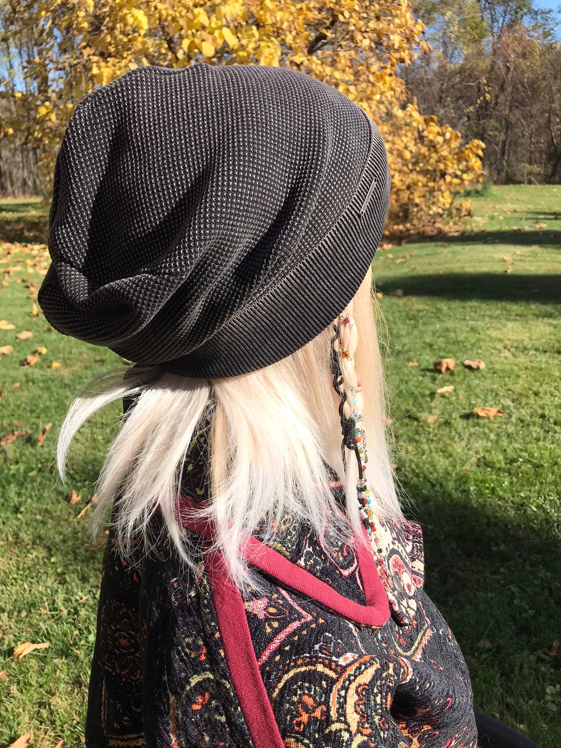 Thermal Knit Slouchy Beanie Hat Slouch Cap Olive Green Camo or Black ...