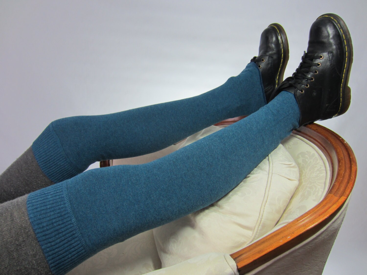 Teal Blue Over the Knee Sock Leg Warmers Boot Socks Knit | Etsy