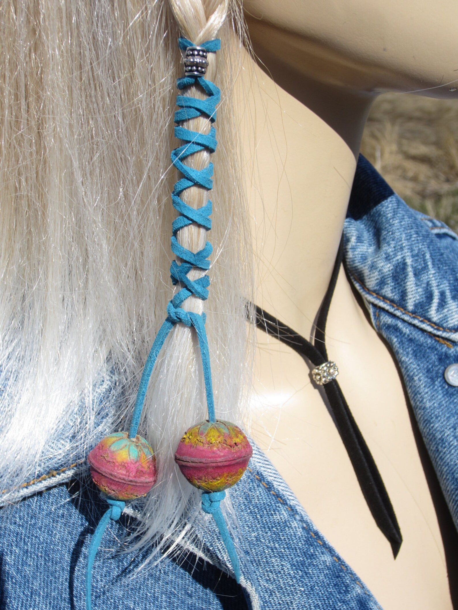 Hand Painted Leather Bead Hair Wraps Bohemian Clothing Ponytial Holders ...