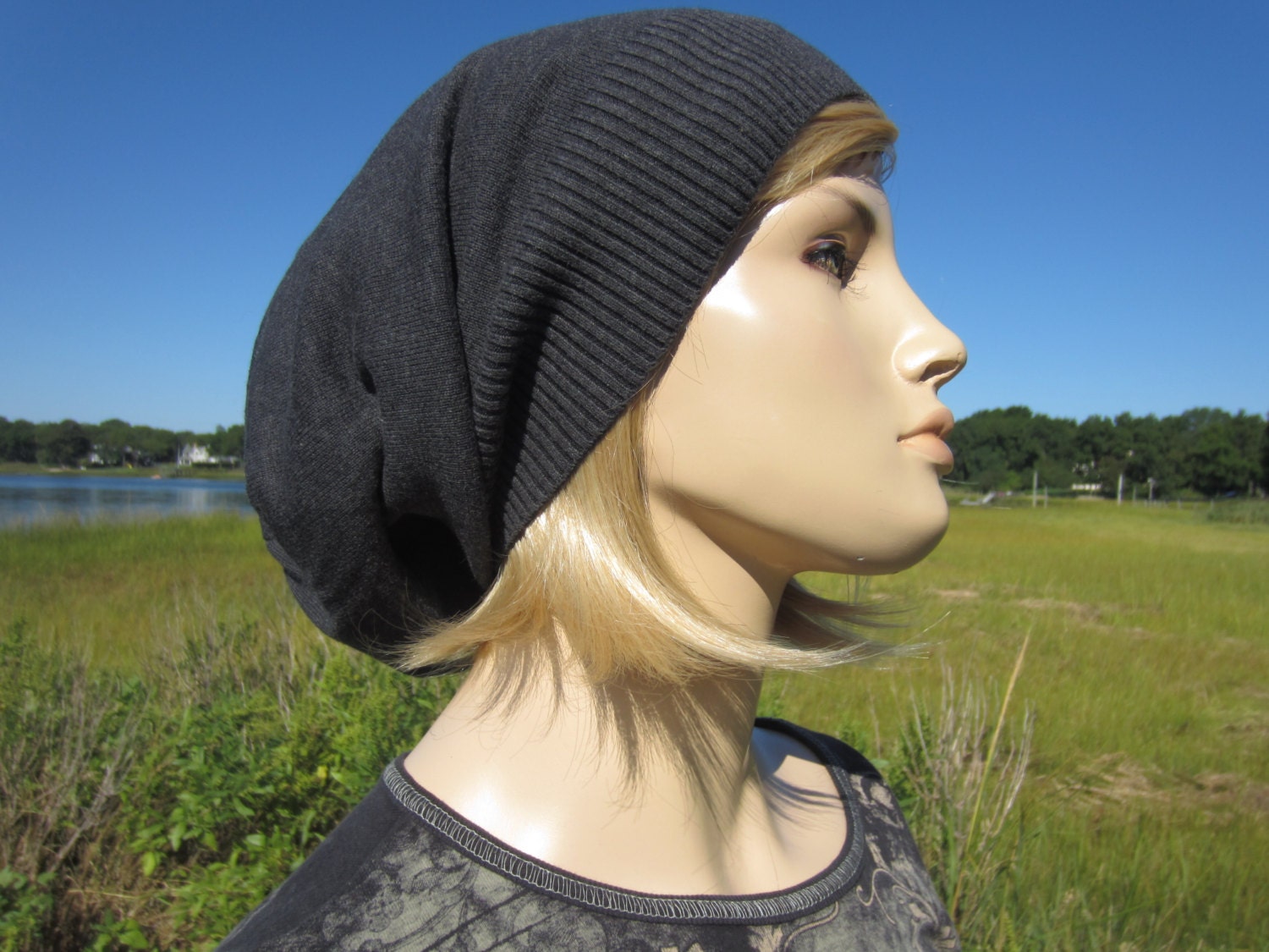 Womens Black Tams Hats Big Head Slouchy Beanies A1385 | Etsy