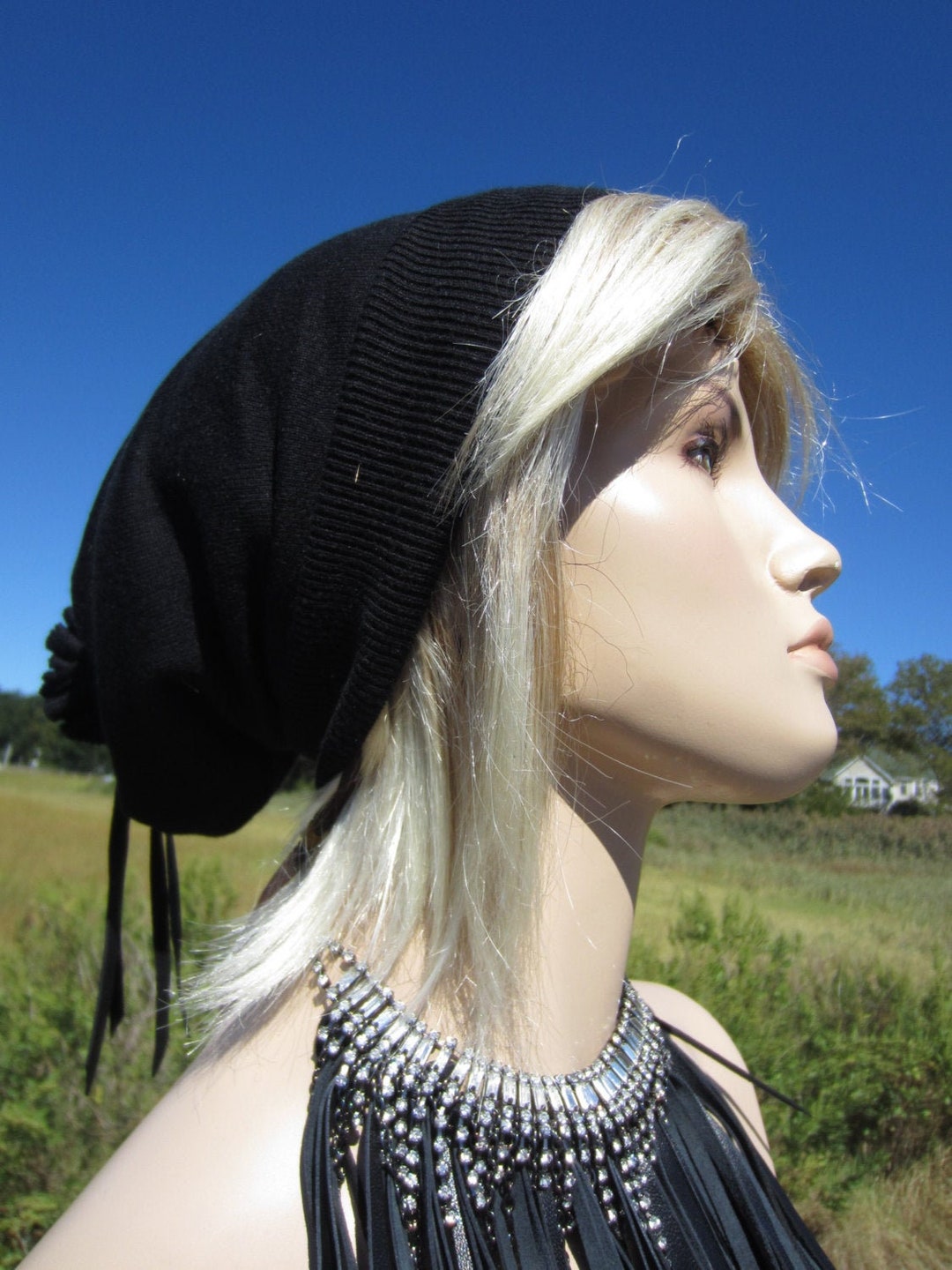 Silk Dress Hats for Women, Black Slouchy Beanie Knit Hat A1402 / A1203 ...