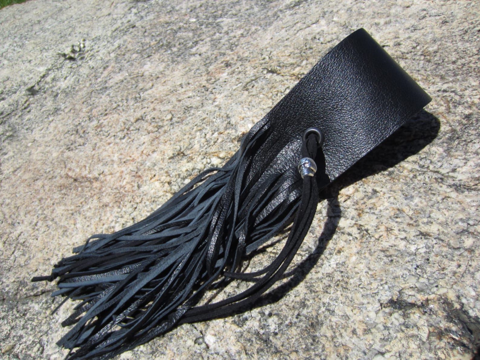 Black Leather Fringe Cuff Bracelet, Wrist Wrap Wristband Silver or ...