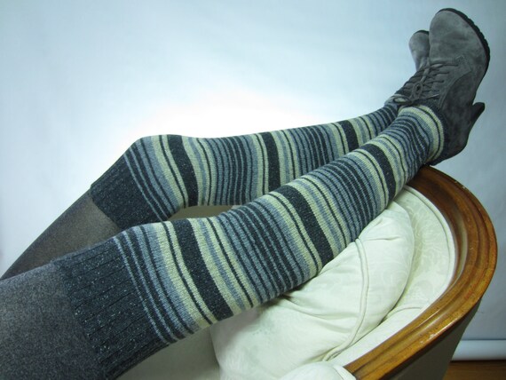 Stripe Thigh High Socks For Women Leg Warmers Purple / Gray | Etsy