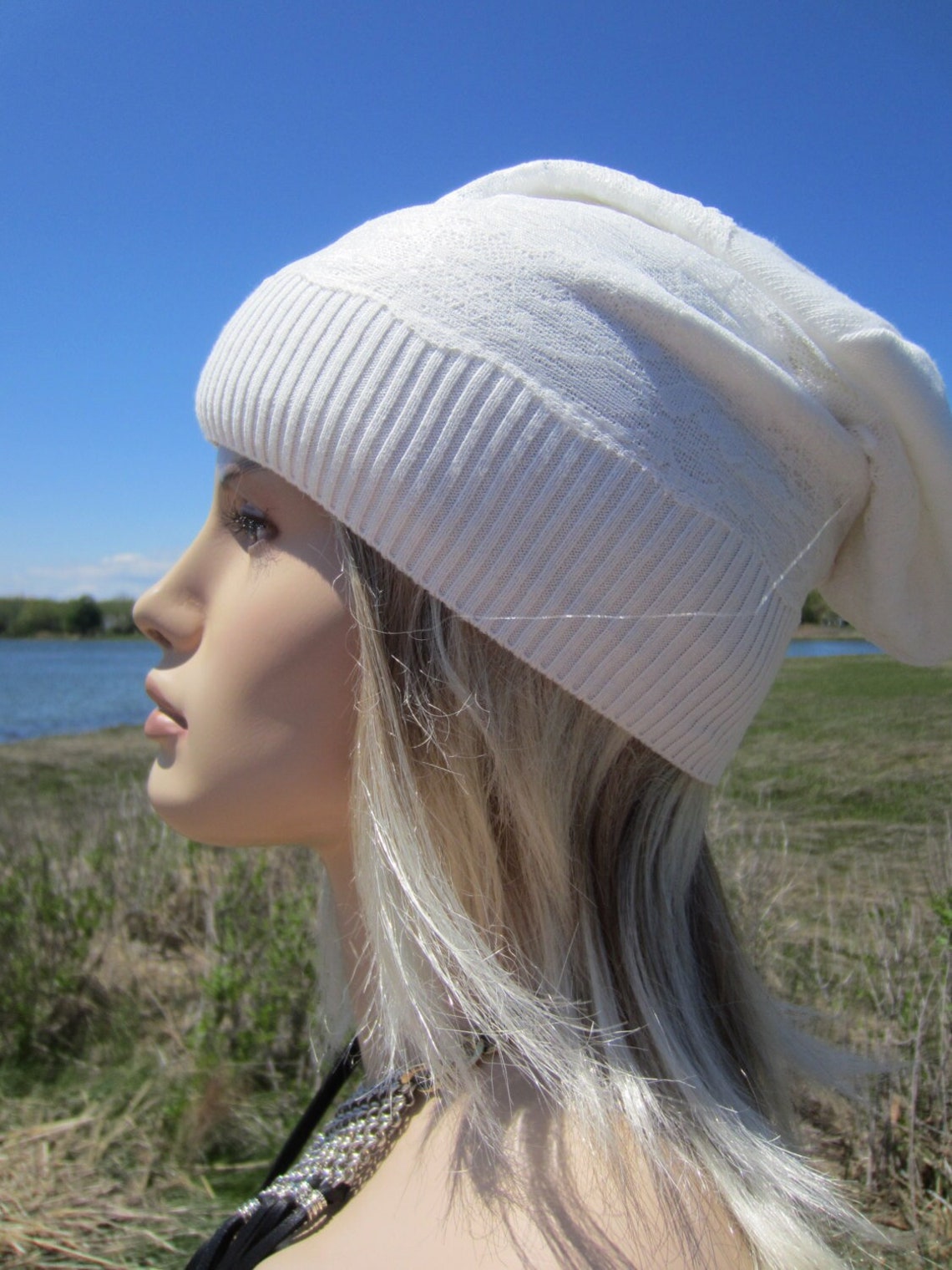 Ivory LACE Summer Wedding Hat Slouchy Beanie Bohemian Wedding Style ...