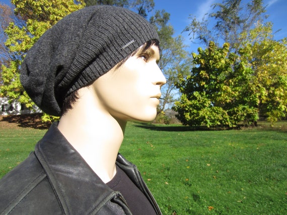 Thick Merino Wool Knit Men's Winter Hats Gray Slouchy | Etsy