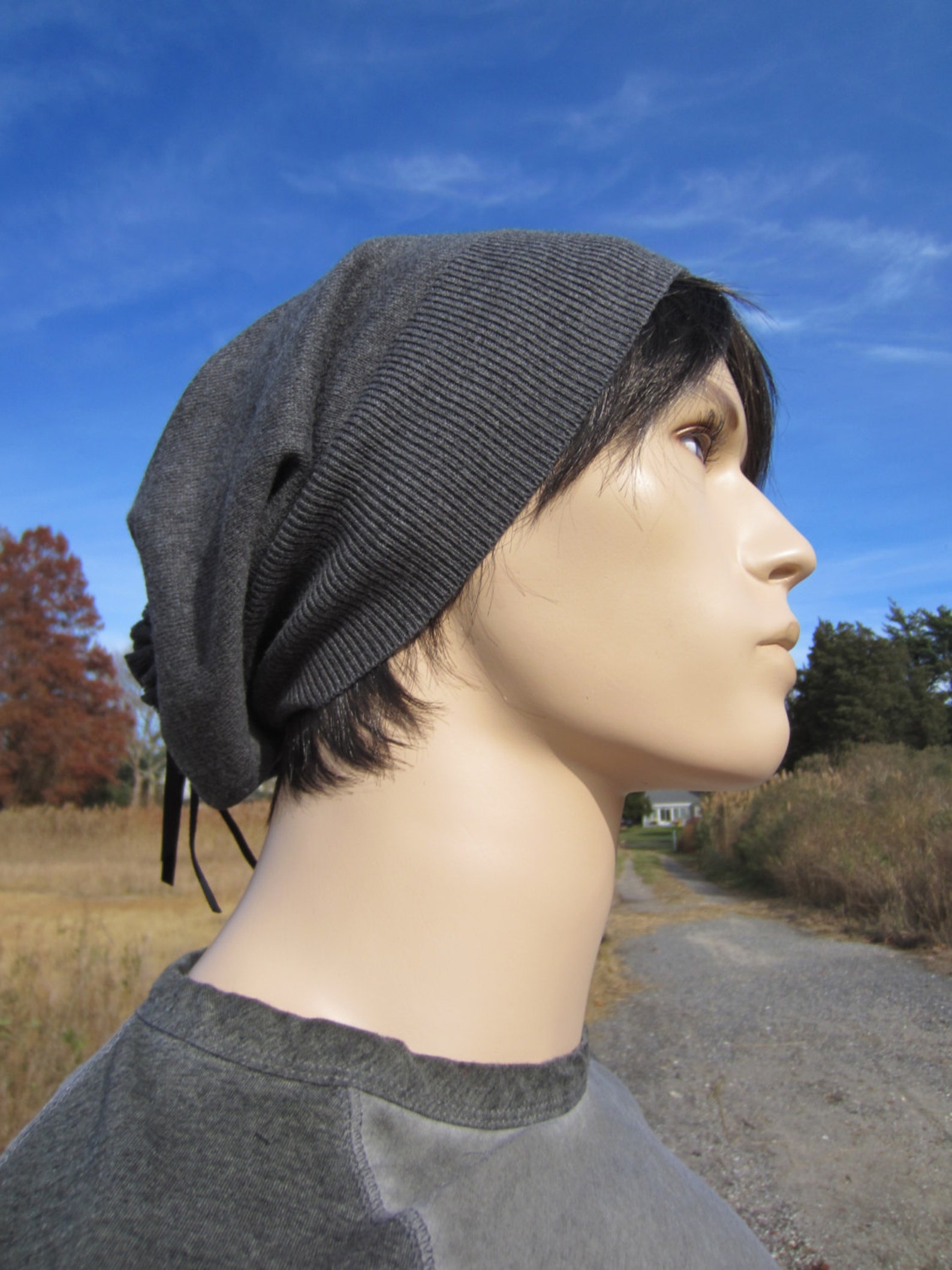 Mens Slouch Beanie Cashmere Gray Artist Style Slouchy Beanies Charcoal ...