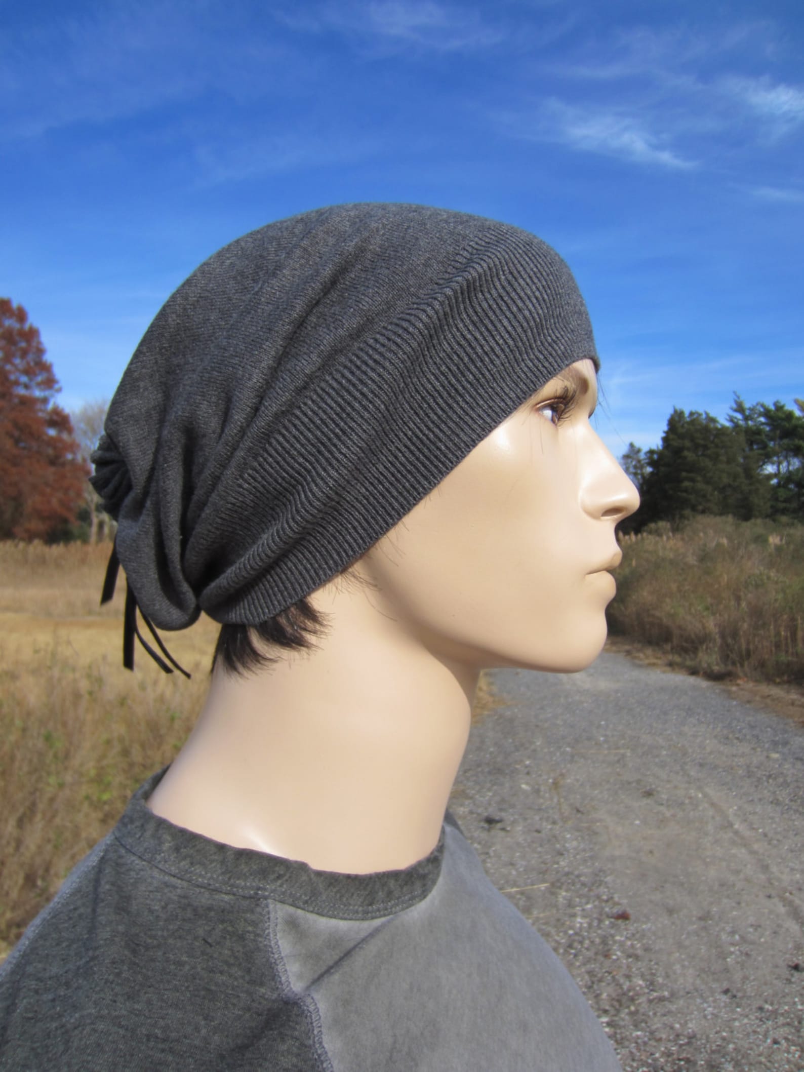 Mens Slouch Beanie Cashmere Gray Artist Style Slouchy Beanies Charcoal ...