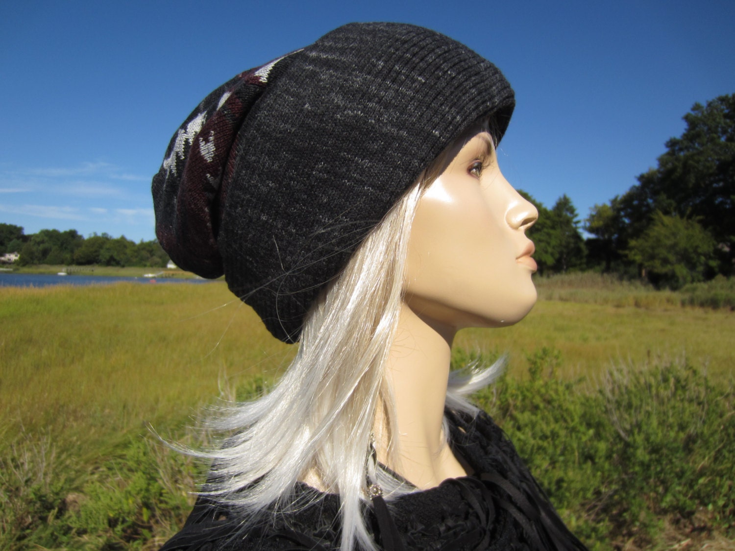 BOHO Clothes Thick Wide Cuff Beanie Tribal Print Slouchy Knit - Etsy