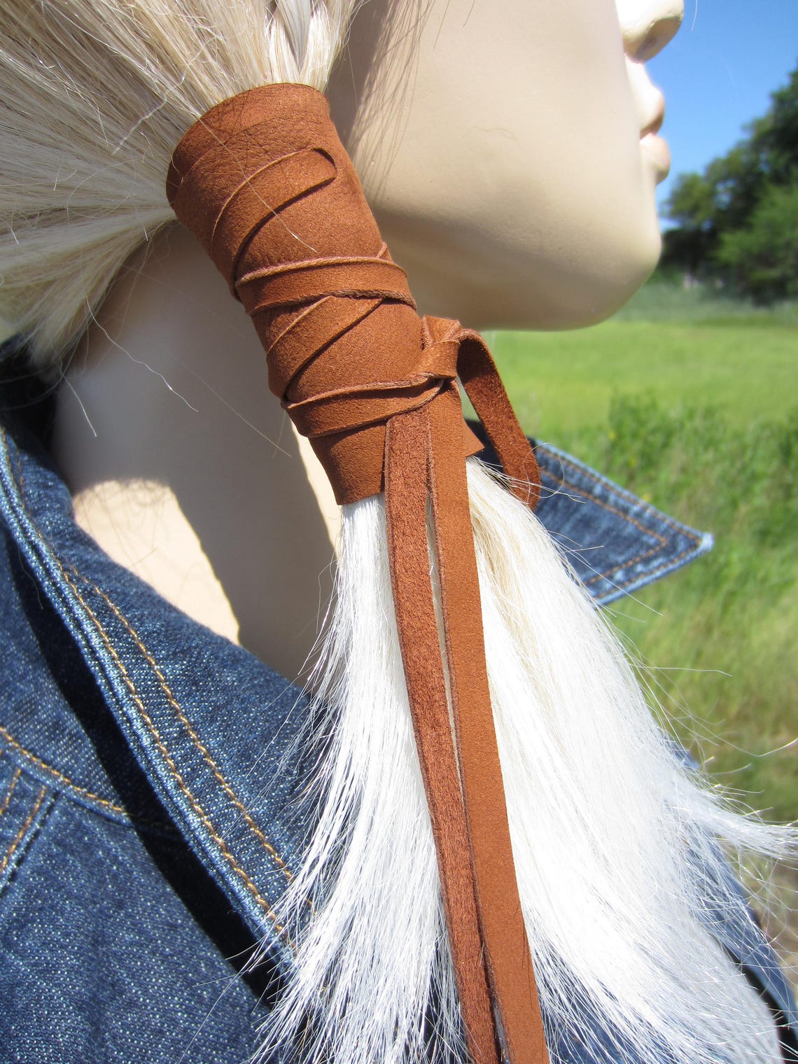 Leather Hair Wrap Ponytail Holder Hair Jewelry Creamy off White Leather ...