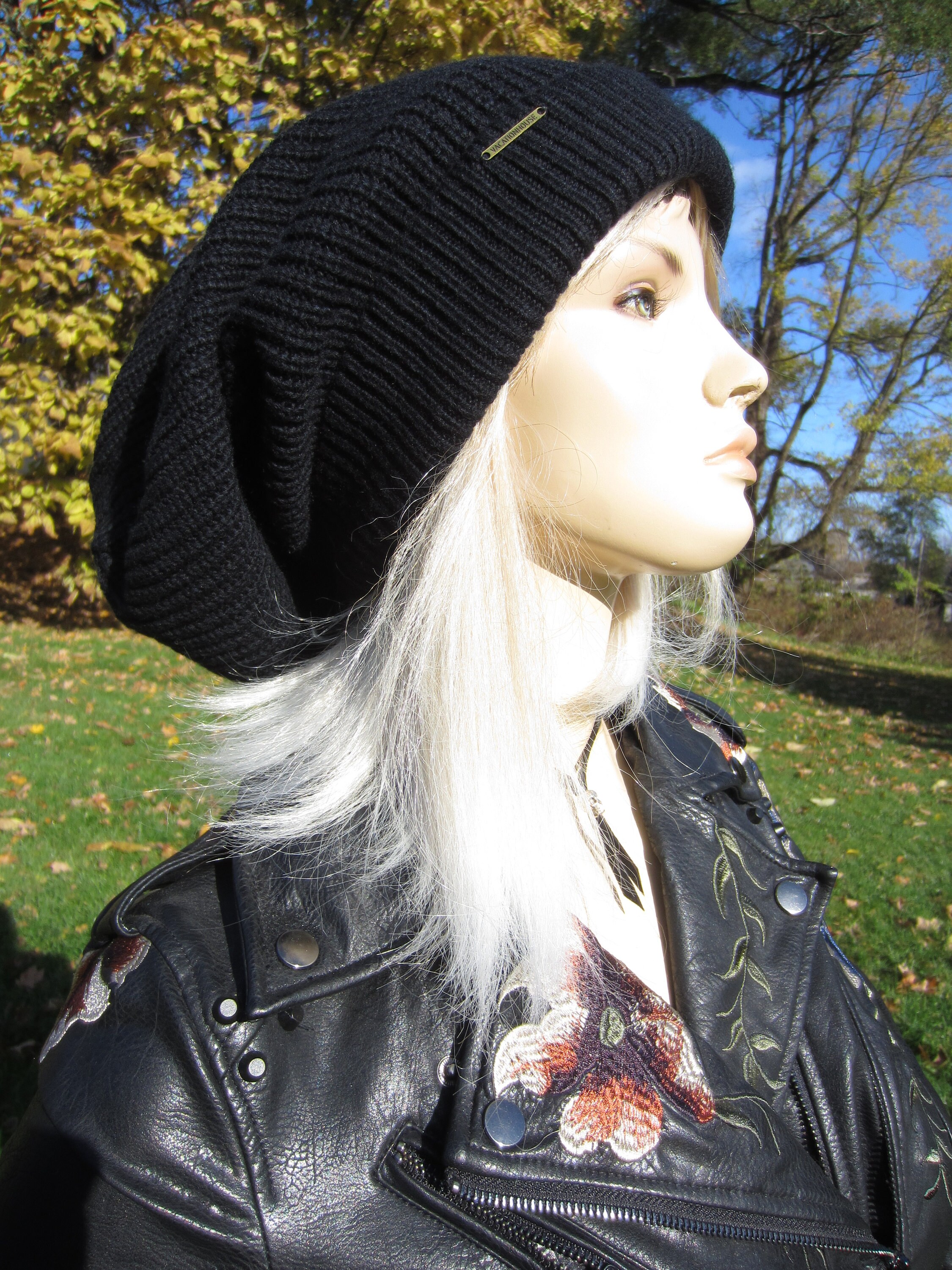 Extra Long Back Tam Big Thick Black Men's Knit Solid Black - Etsy