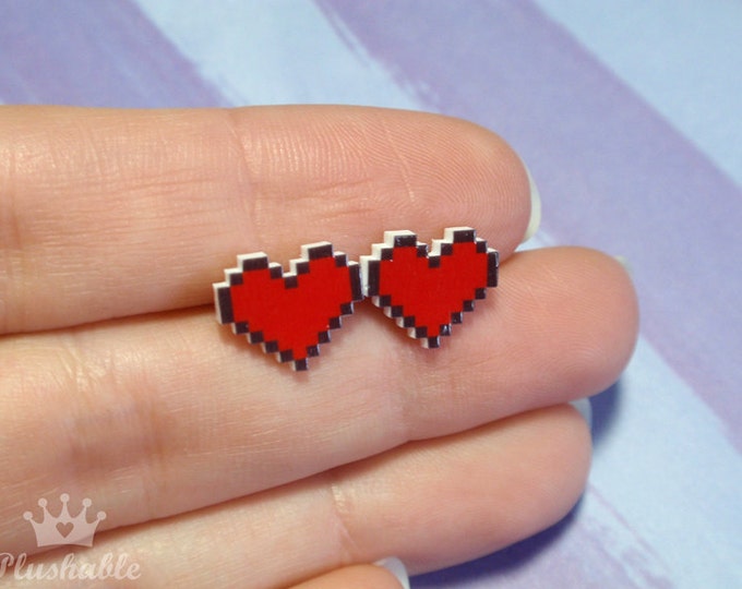 Pixel Heart Earrings Studs Valentines Day - Etsy