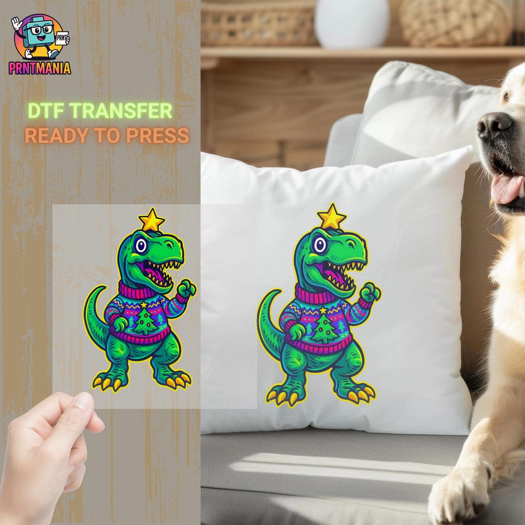 Christmas Dinosaur DTF Transfer: Ugly Sweater T-rex Heat Transfer - Etsy