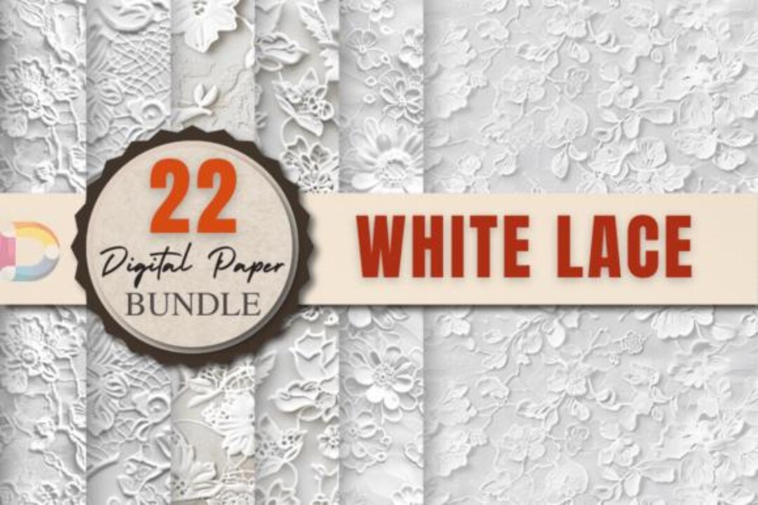 White Lace Digital Paper Bundle – 22 Seamless Lace Backgrounds – 12x12 ...
