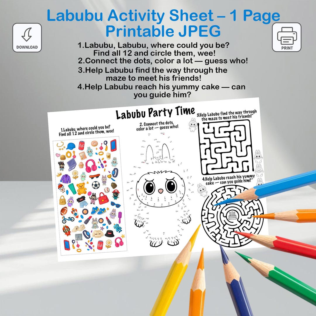 Labubu Activity Sheet – 1 Page Printable Kids Game | Fun Activity Page ...