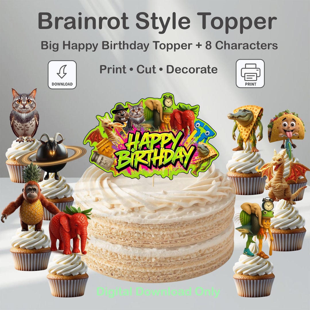 Brainrot Happy Birthday Toppers | Secret Brainrots Printable A4 JPEG ...