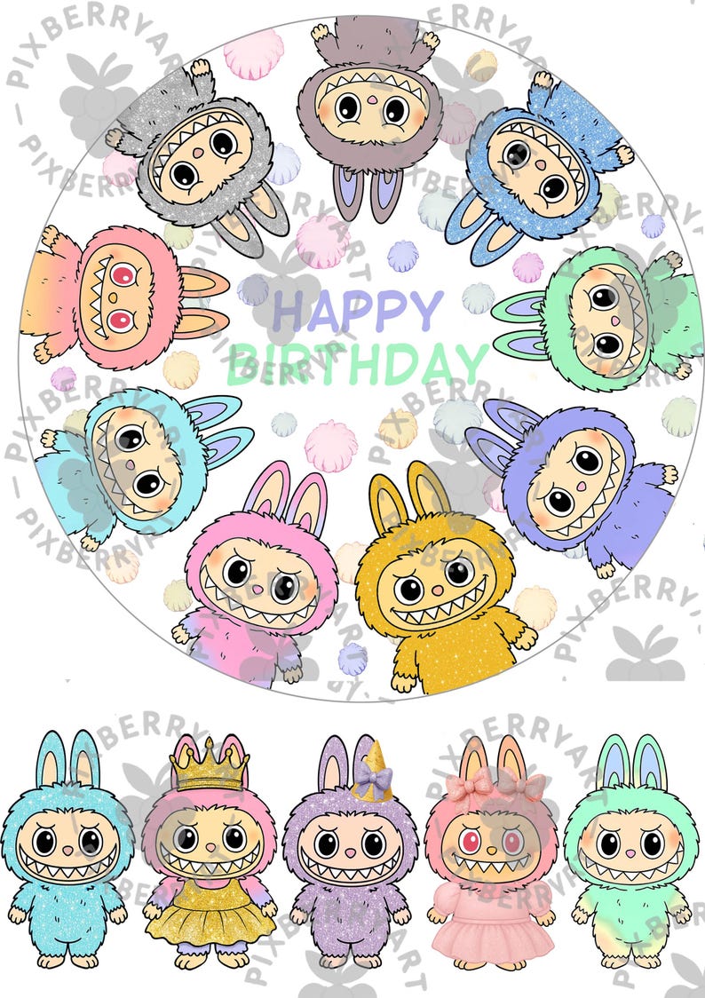 Printable Round Cake Image Labubu Style 20cm – Editable Upon Request ...