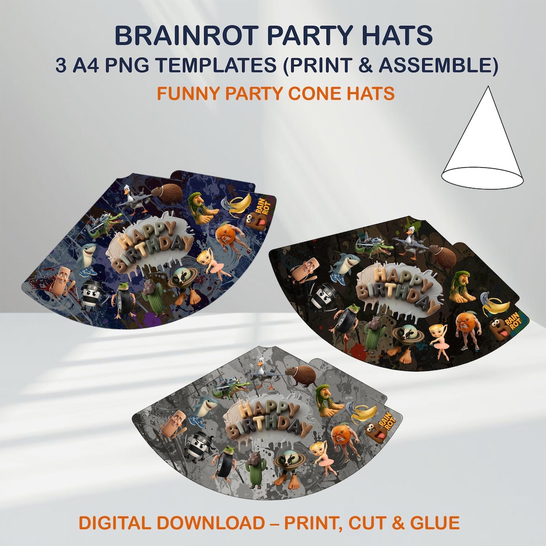 Brainrot Style Holiday Party Hat Templates – 3 A4 PNG Instant Download ...