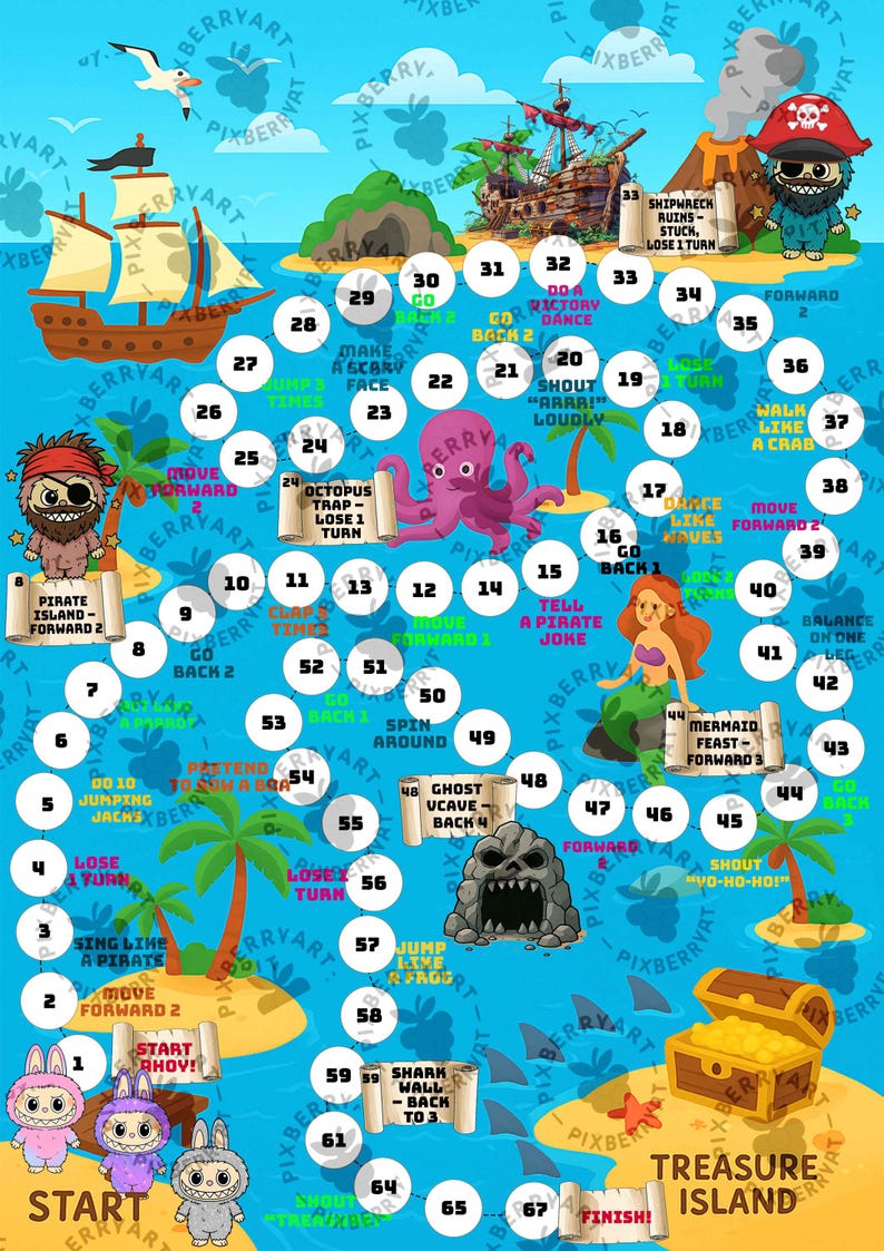 Printable Pirate Board Game: Labubu Birthday Party, Family Game (A3/A4 ...