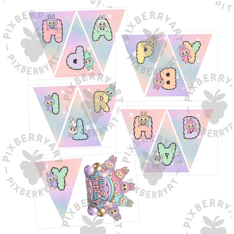Labubu Birthday Party Banner Flags Printable – Cute Happy Birthday ...