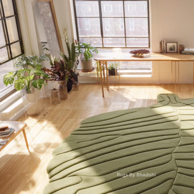 Large Green Wool Leaf Rug: Hand-tufted Sculptural Carpet - Etsy