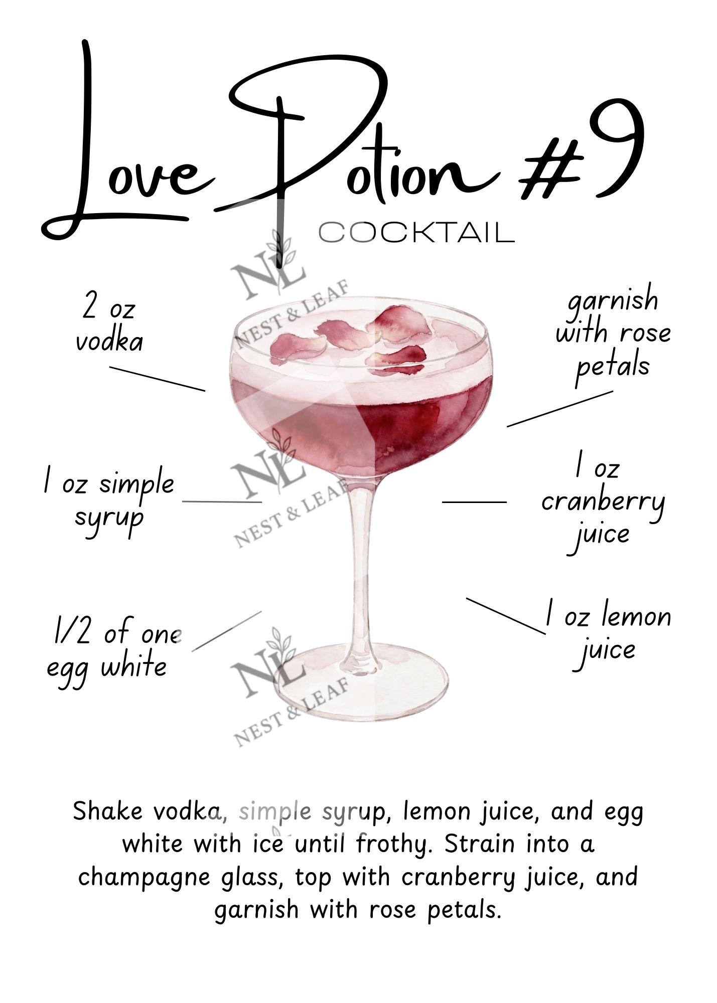 Love Potion #9 Cocktail Drink Recipe Card | Valentine's Day Drink ...