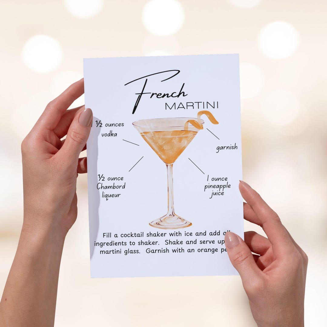 French Martini Recipe Card: Printable Cocktail Menu (5x7in Digital ...