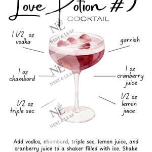 Love Potion #9 Cocktail Drink Recipe Card | Valentine's Day Drink ...