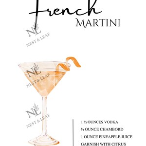 French Martini Recipe Card 2 | Printable Cocktail Menu | Happy Hour Bar ...