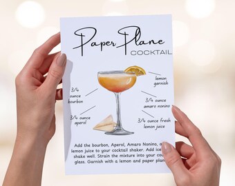 Paper Plane Cocktail Recipe Card: Modern Bar Cart Decor (digital ...