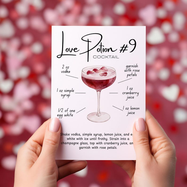 Love Potion #9 Cocktail Drink Recipe Card | Valentine's Day Drink ...