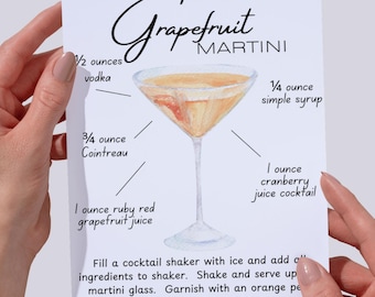 French Martini Recipe Card 2 | Printable Cocktail Menu | Happy Hour Bar ...