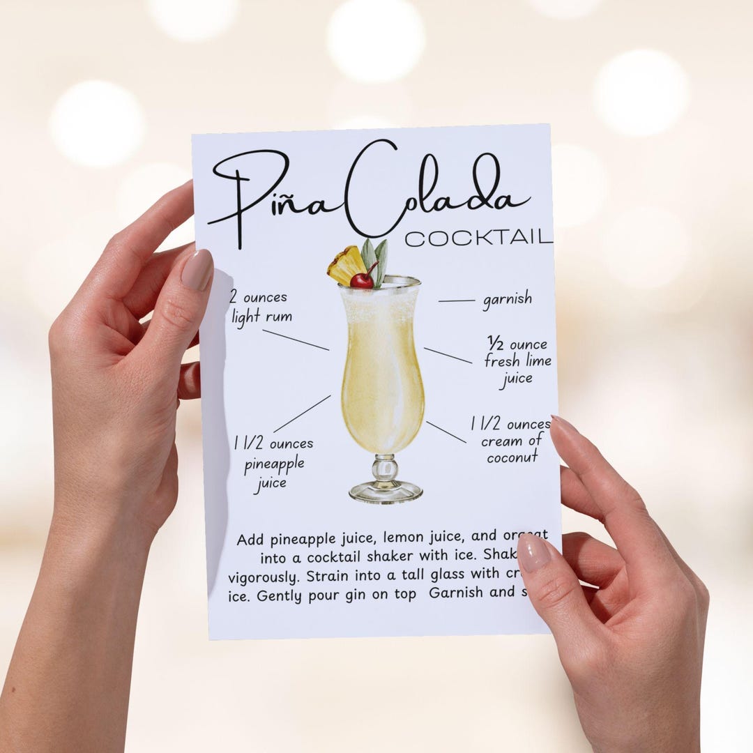 Pina Colada Recipe Card | Tropical Drink Sign (printable) - Etsy